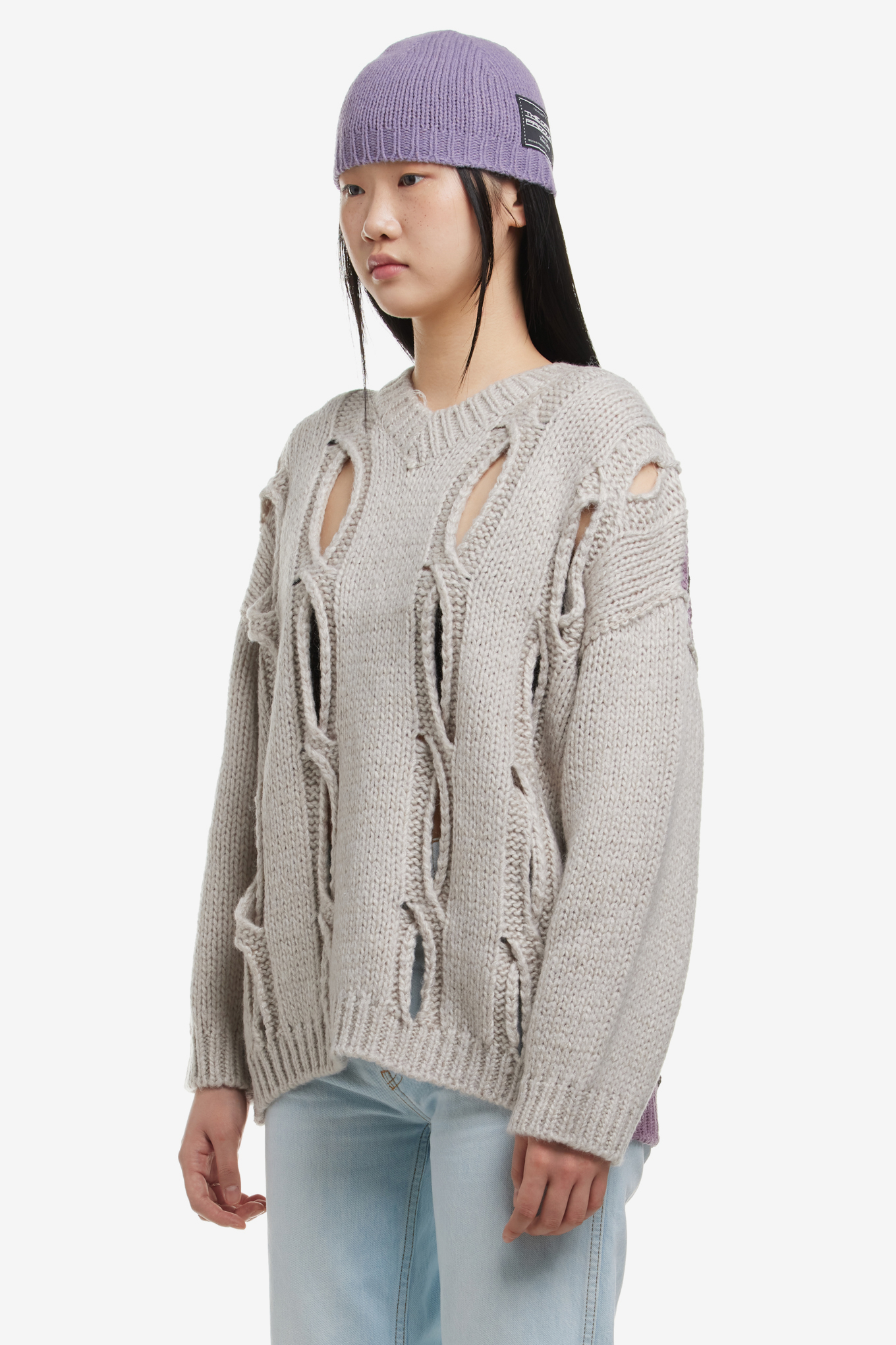 OPEN YY-BACK STRIPE CUT OUT KNIT SWEATER 89000 | 웍스아웃
