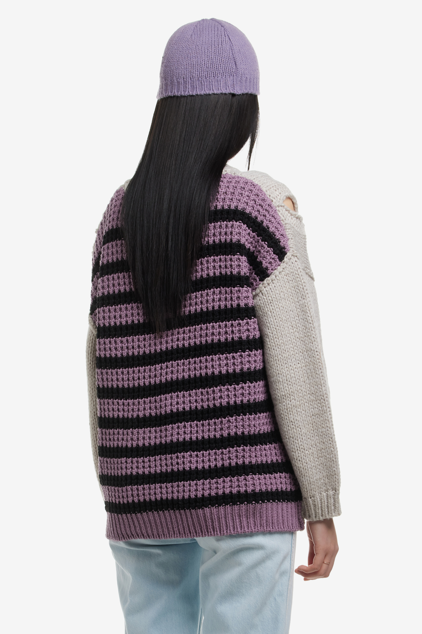 OPEN YY-BACK STRIPE CUT OUT KNIT SWEATER 89000 | 웍스아웃
