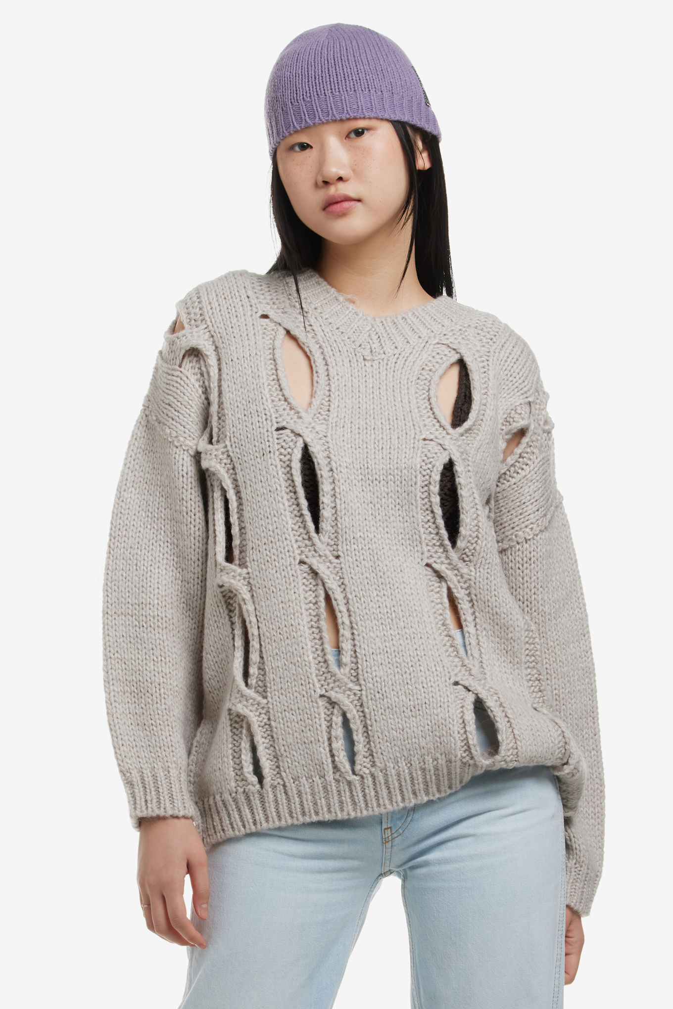 OPEN YY-BACK STRIPE CUT OUT KNIT SWEATER 89000 | 웍스아웃